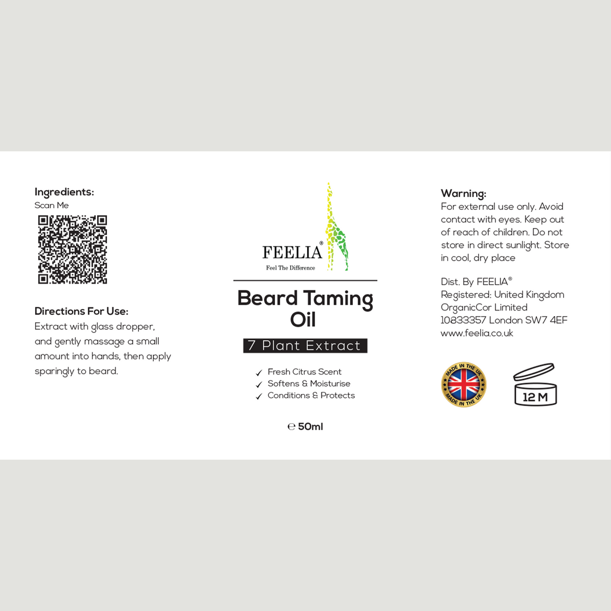 Feelia Beard Taming Oil 50ml | Achieve a Smooth, Well-Groomed Beard